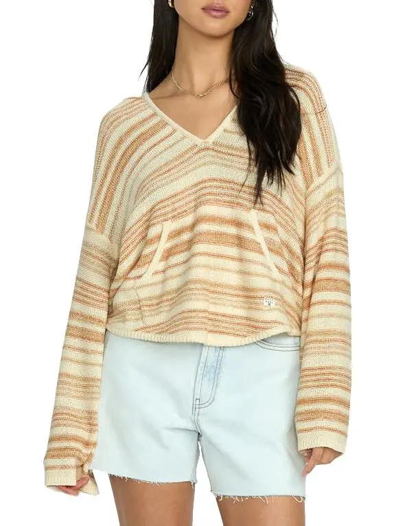 BILLABONG Striped Knit Sweater Hoodie - Biscuit