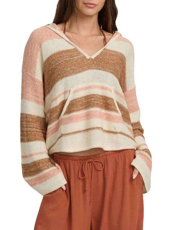 BILLABONG Striped Knit Sweater Hoodie - Camel/beige