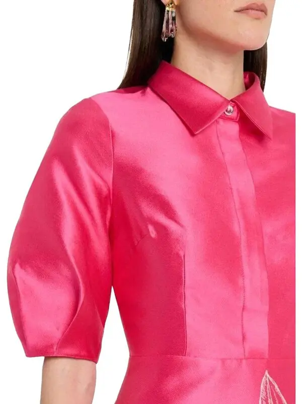 Rickie Freeman For Teri Jon Puff-sleeve Gazar Midi Shirtdress - Pink