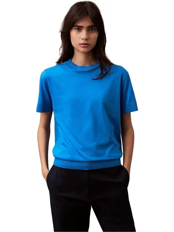 Calvin Klein Fine Knit Mock Neck T-shirt - Halogen Blue