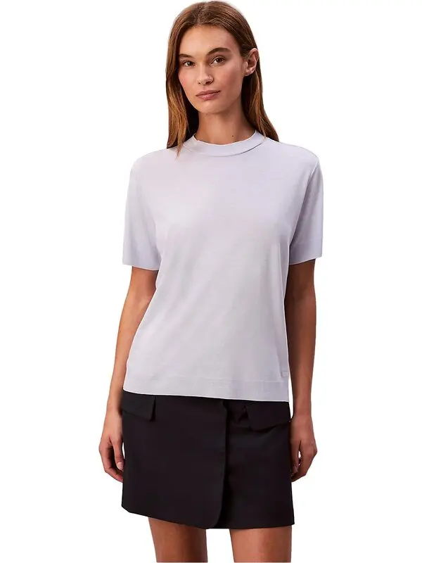 Calvin Klein Fine Knit Mock Neck T-shirt - Halogen Blue