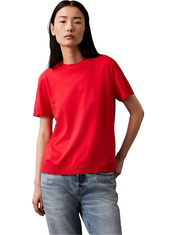 Calvin Klein Fine Knit Mock Neck T-shirt - Tomato