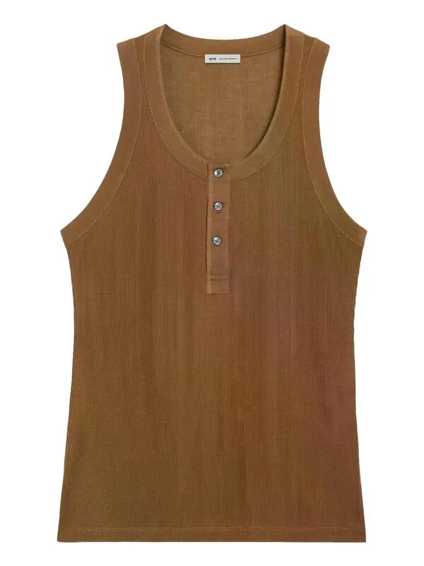 Ami Ribbed Henley Vest - Brown