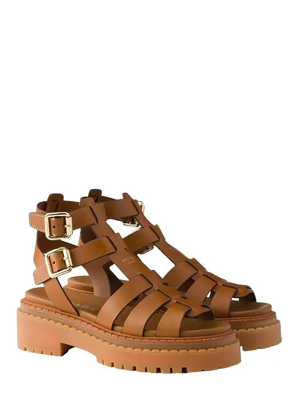 Prada Leather Strappy Sandals - Brown