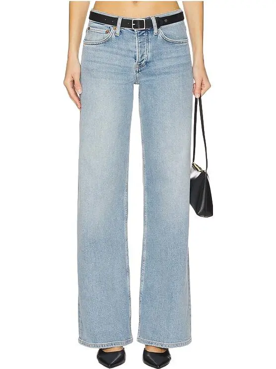 RE/DONE Mid Rise Wide Leg Jeans In Light Wash - Blue