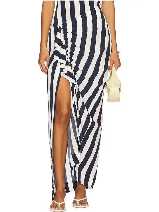 Bondi Born Orta Silk Draped Skirt - Navy Stripe