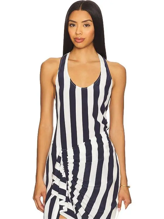 Bondi Born Orta Silk Tank Top - Navy Stripe