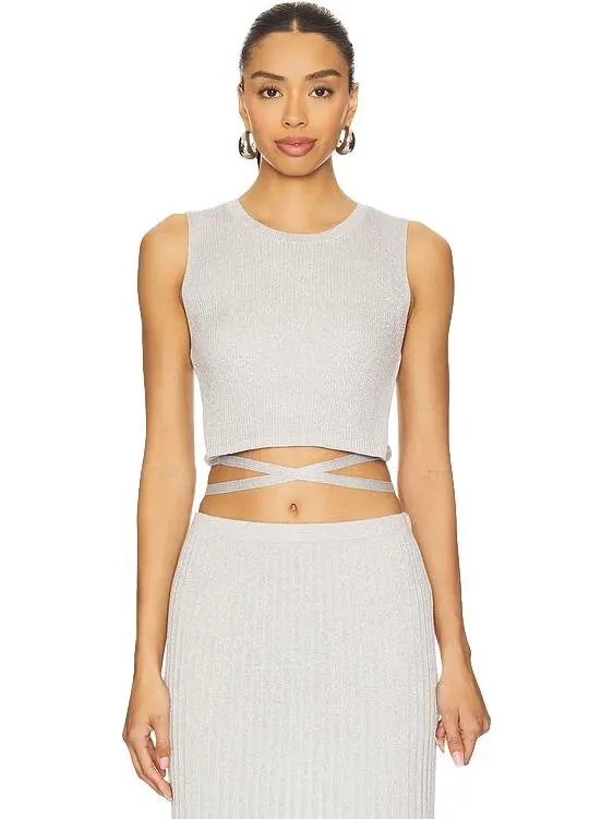 525 America Stevie Cropped Lurex Tie Tank - Glacier Grey