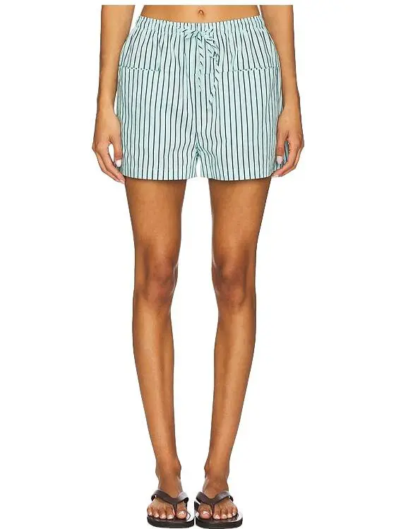 Lna Hanalei Short - Teal Navy Stripe
