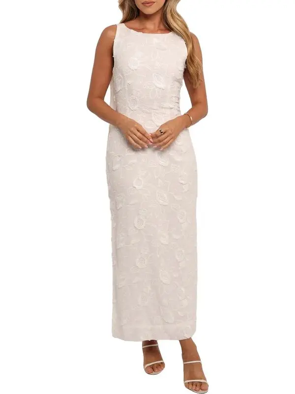 PETAL & PUP Floral Embroidered Sleeveless Maxi Dress - White
