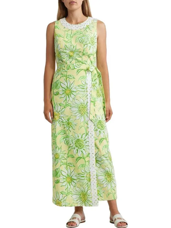 LILLY PULITZER® Lace Detail Stretch Cotton Maxi Dress - Limoncello Sunbelievable