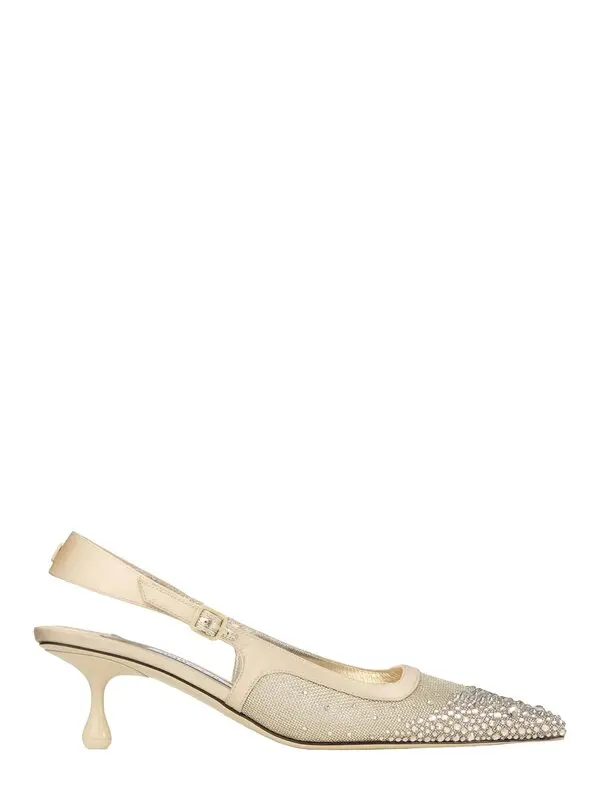 JIMMY CHOO Amel 50 Crystal Mesh Slingback Pumps - Gold