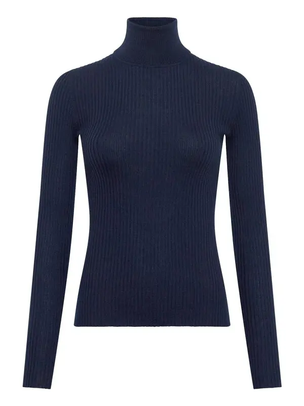 Gabriela Hearst Peppe Cashmere-silk Turtleneck Top - Navy