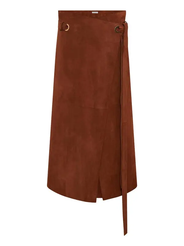 Gabriela Hearst Idalia Belted Suede Midi Wrap Skirt - Brown