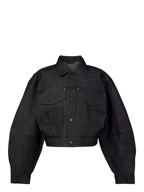 WALTER VAN BEIRENDONCK Embossed Denim Cropped Jacket - Blue