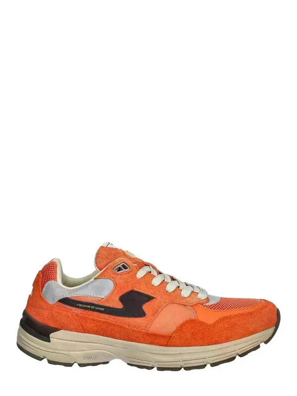 S.W.C STEPNEY WORKERS CLUB Suede Panelled Running Sneakers - Orange