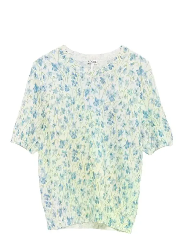 Loewe Floral-print Knitted T-shirt - White