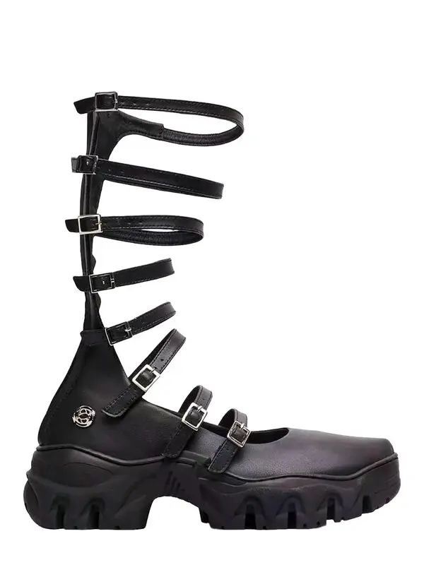 ROMBAUT Strappy Buckled Ballet Flats - Black