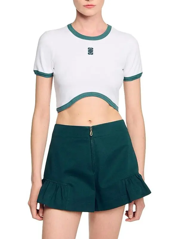 Sandro Two Tone Cropped Tee - White