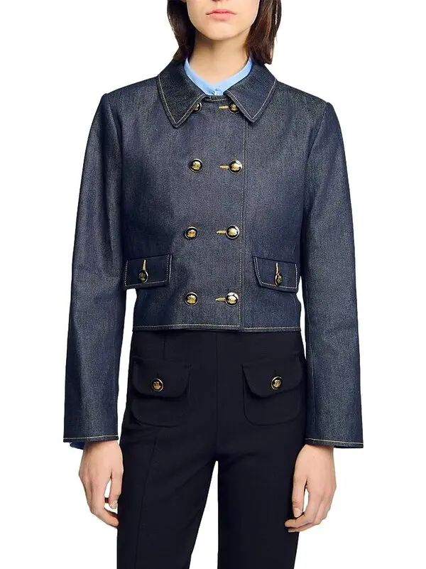 Sandro Tailored Denim Jacket - Deep Blue