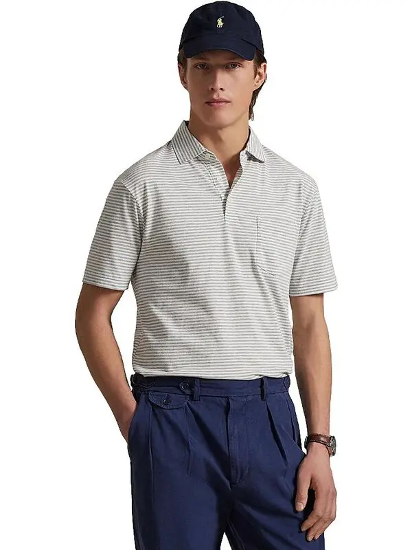 Polo Ralph Lauren Standard Fit Striped Lisle Polo Shirt - Andover Heather/white