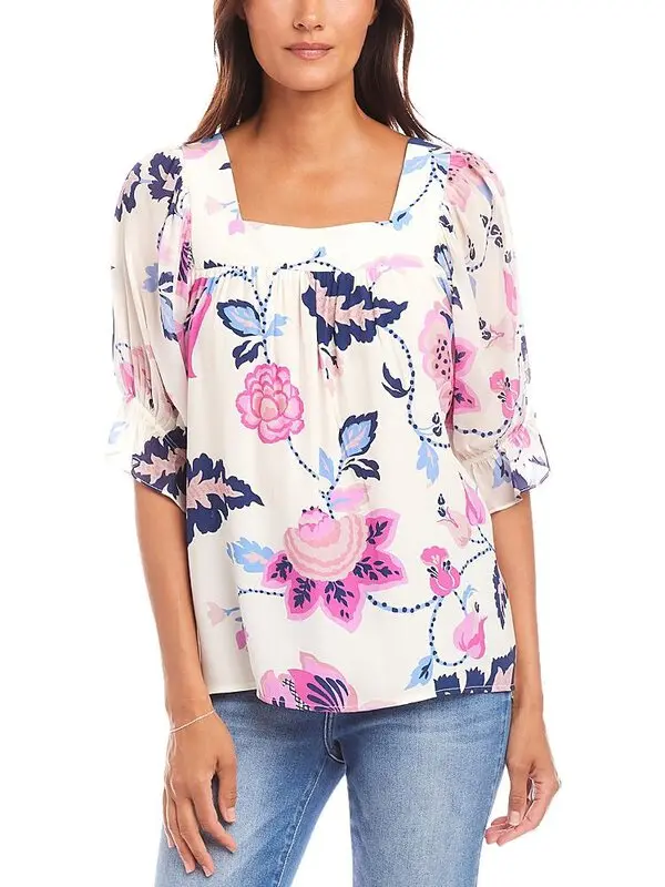 Karen Kane Petite Contrast Square Neck Top - Print