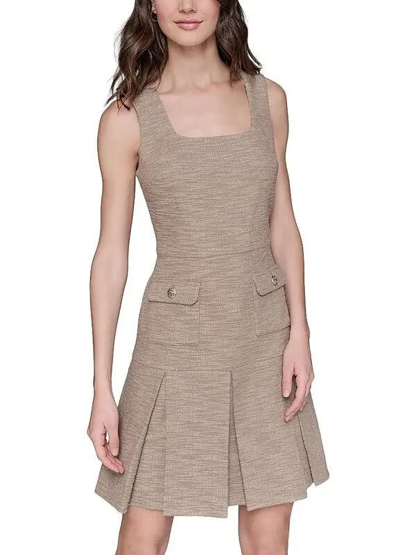 Karl Lagerfeld Paris Textured Tweed Mini Dress - Truffle