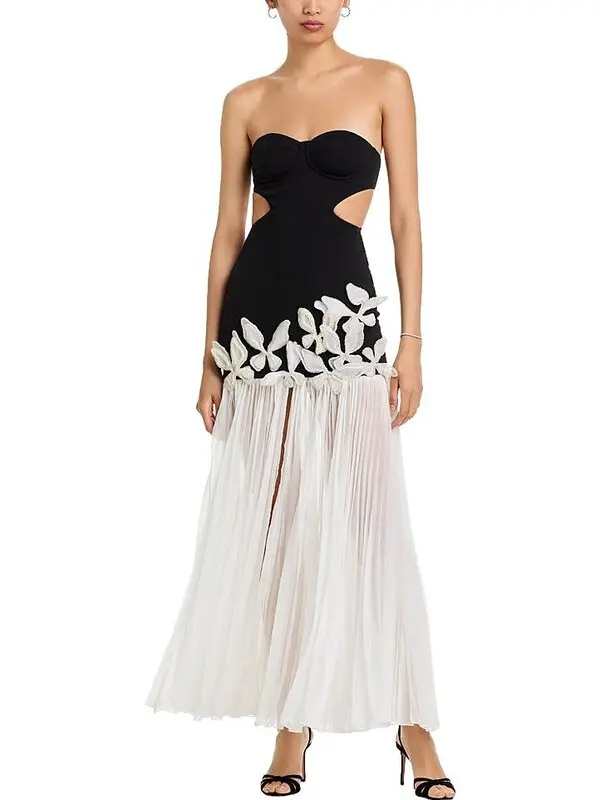 PatBO Runway Floral Strapless Dress - Black