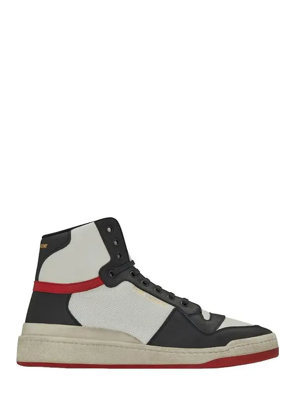 Saint Laurent Sl24 Mid High-top Sneakers - Optic White/black/red