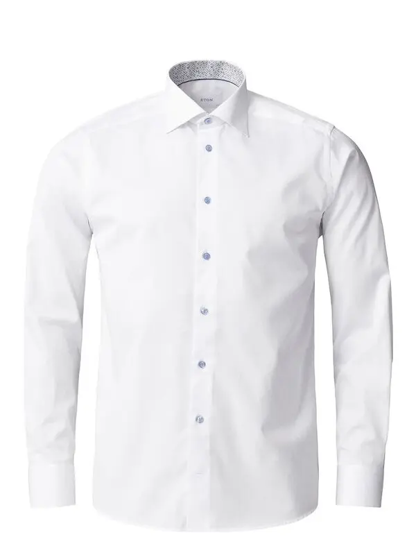 Eton Trim Fit Cotton Dress Shirt With Hidden Print Detail - White