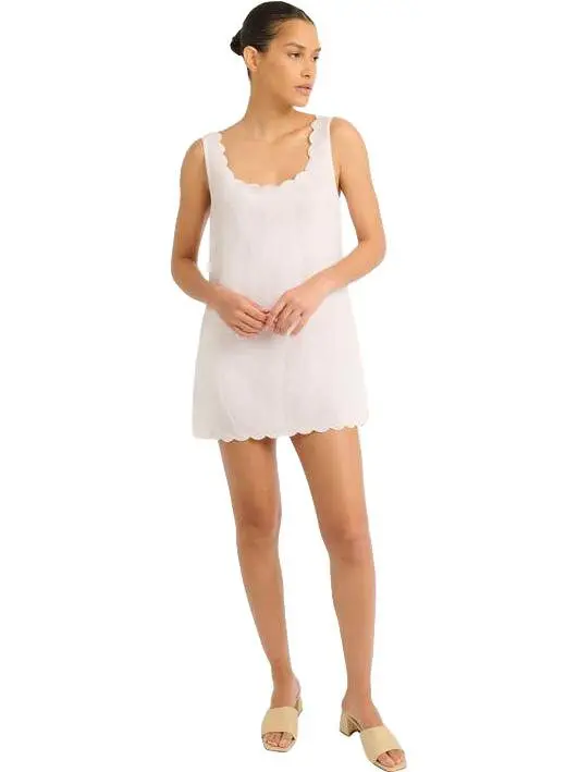 Onia Air Linen Scallop Shift Mini Dress - White