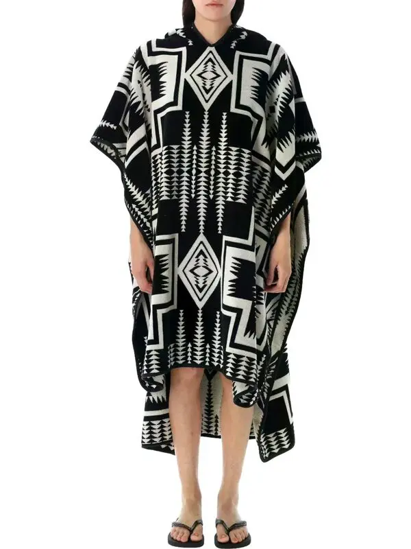 Pendleton Printed Hooded Poncho - Black