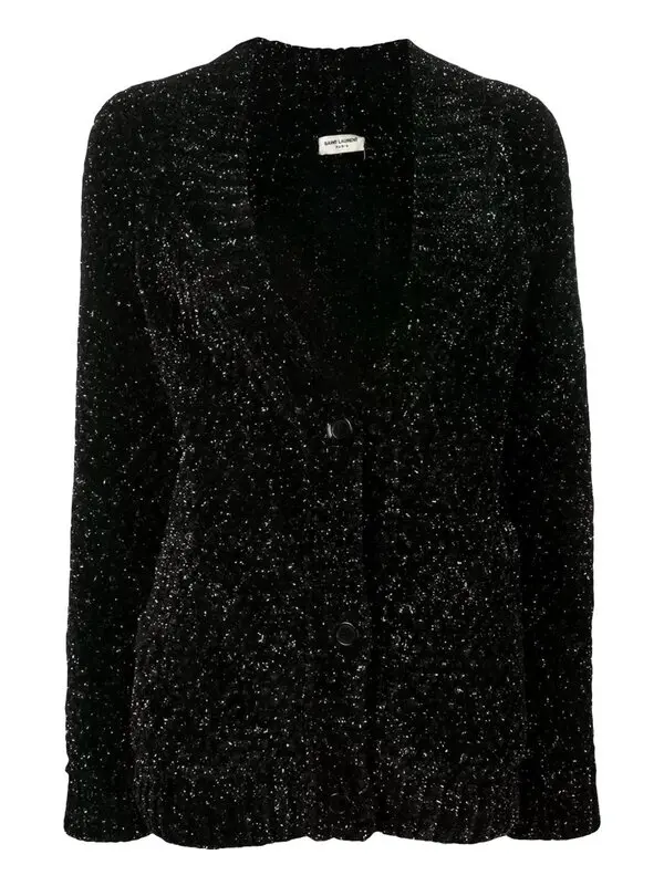 Saint Laurent Metallic V-neck Cardigan - Black