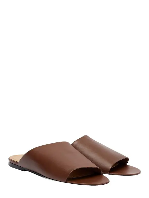 THE ROW Signum Leather Slides - Brown