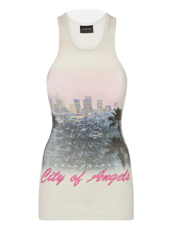 Balenciaga City Of Angels Cotton Tank Top - Beige