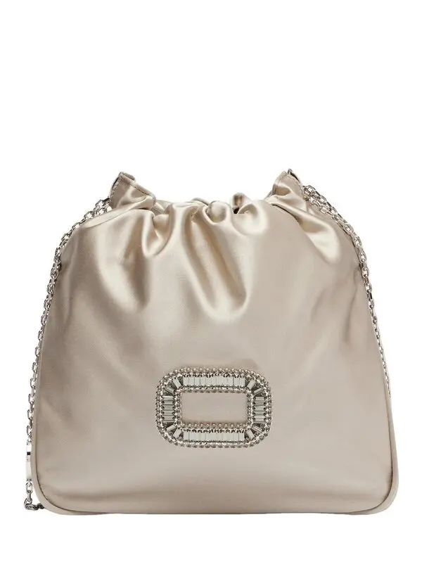 ROGER VIVIER Pilgrim Mini Embellished Satin Bucket Bag - Grey