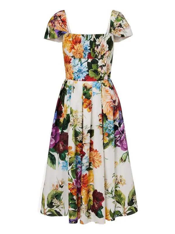 Dolce & Gabbana Floral Cotton Midi Dress - White