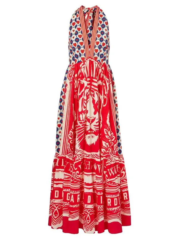 Camilla Halterneck Cotton Poplin Maxi Dress - Red