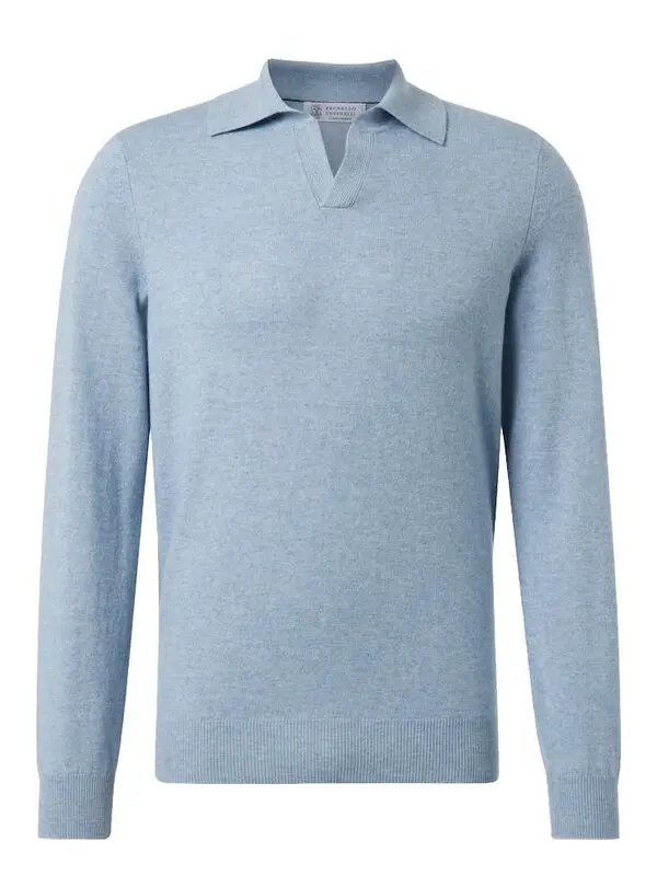 Brunello Cucinelli Cashmere Polo Sweater - Blue