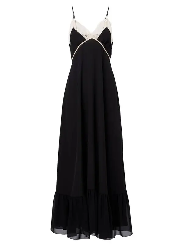 Chloé Lace-trimmed Silk Chiffon Maxi Dress - Black