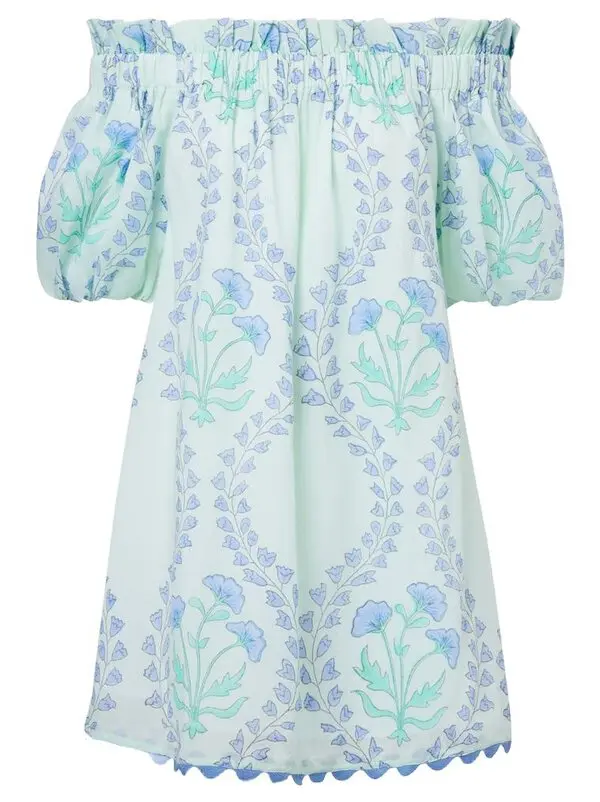 JULIET DUNN Printed Off-shoulder Mini Dress - Blue