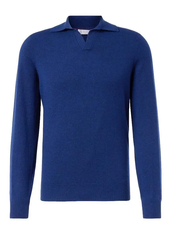 Brunello Cucinelli Cashmere Polo Sweater - Blue