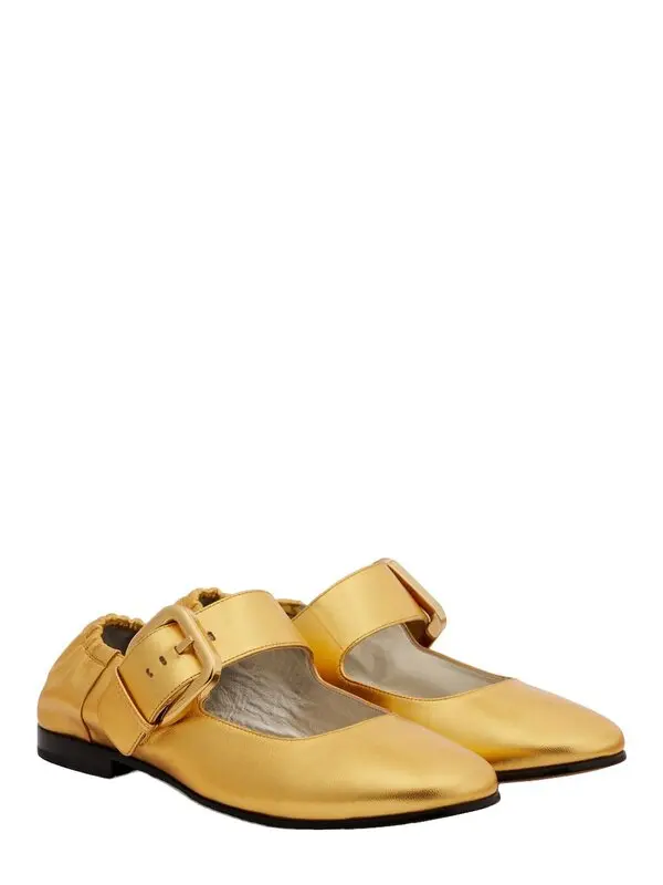 Bottega Veneta Amy Metallic Leather Mary Jane Flats - Gold