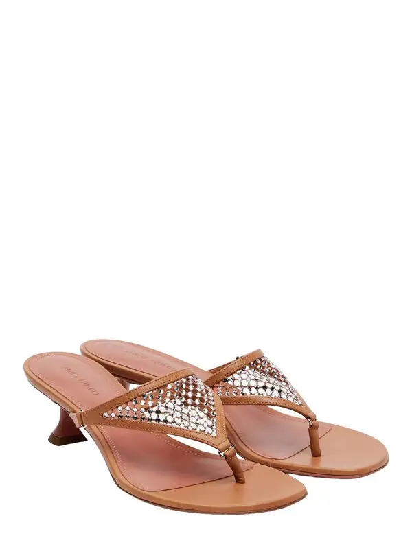 Amina Muaddi Cameron 45 Embellished Thong Sandals - Brown