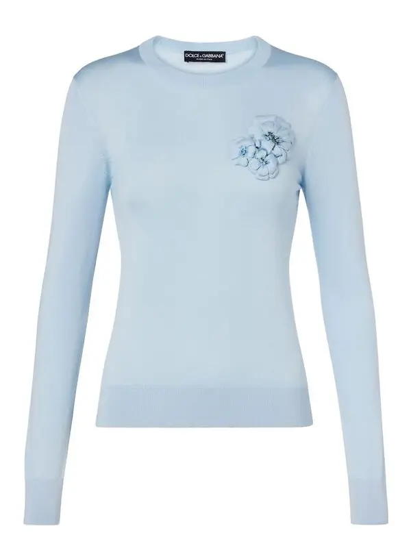 Dolce & Gabbana Floral-appliqué Silk Sweater - Blue