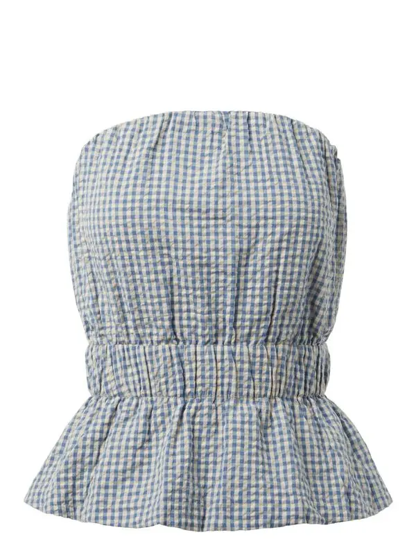Posse Aurelia Gingham Strapless Cotton Top - Blue