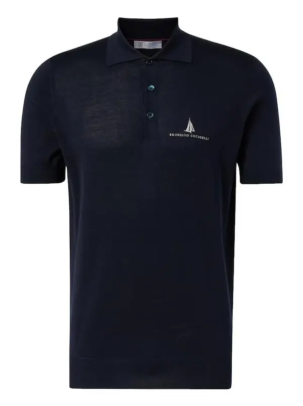 Brunello Cucinelli Logo Silk And Cotton Polo Shirt - Blue