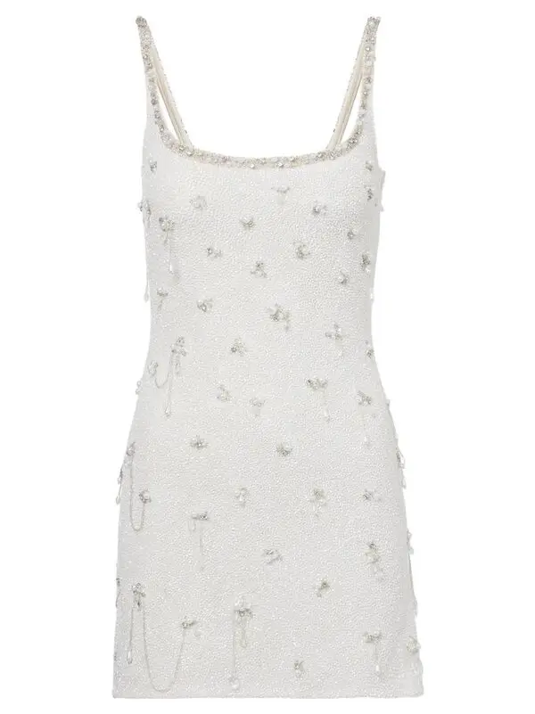 CLIO PEPPIATT Droplet Embellished Beaded Minidress - White