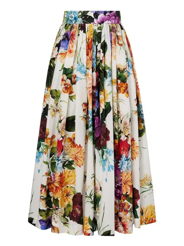 Dolce & Gabbana Floral Gathered Cotton Maxi Skirt - Multicoloured
