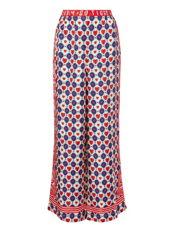 Camilla Printed Silk Palazzo Pants - White